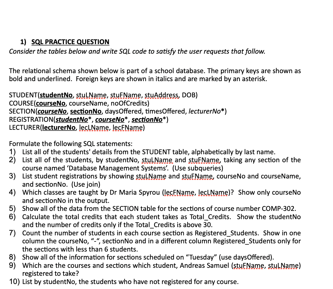 Solved Sql Practice Questionconsider The Tables Below And 3669