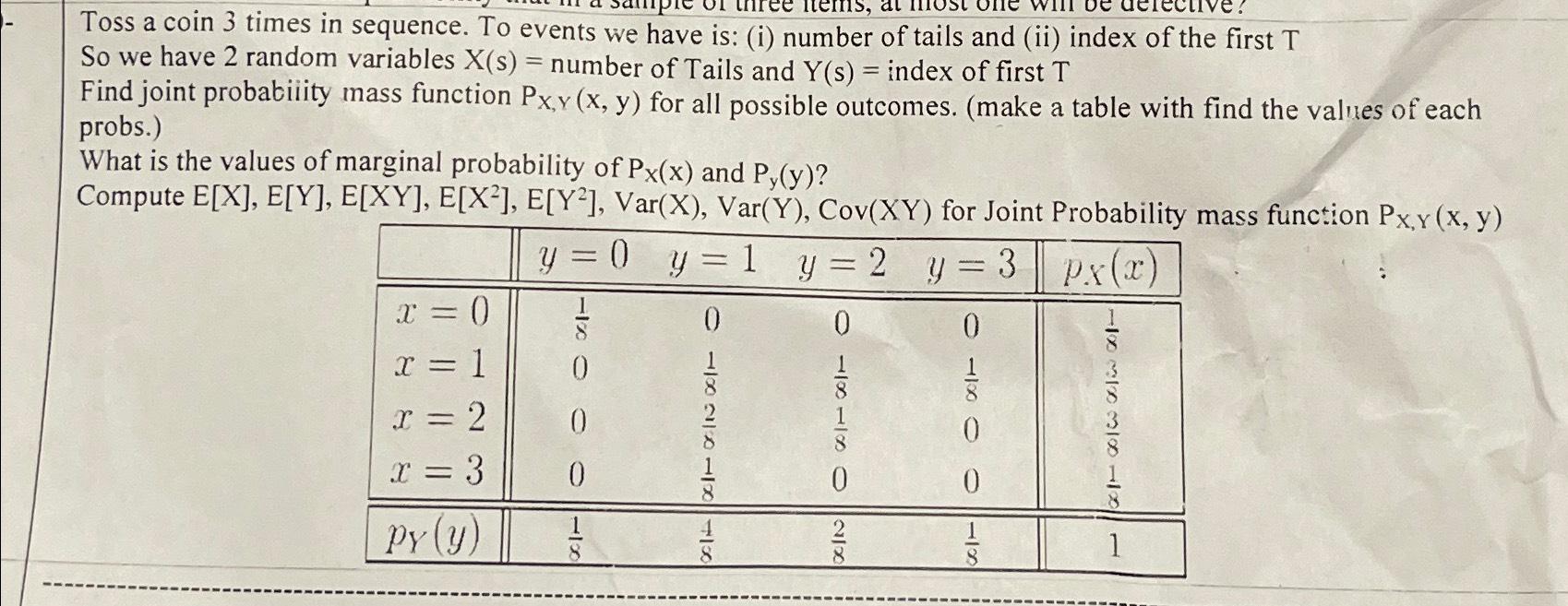 Solved Toss A Coin 3 ﻿times In Sequence To Events We Have