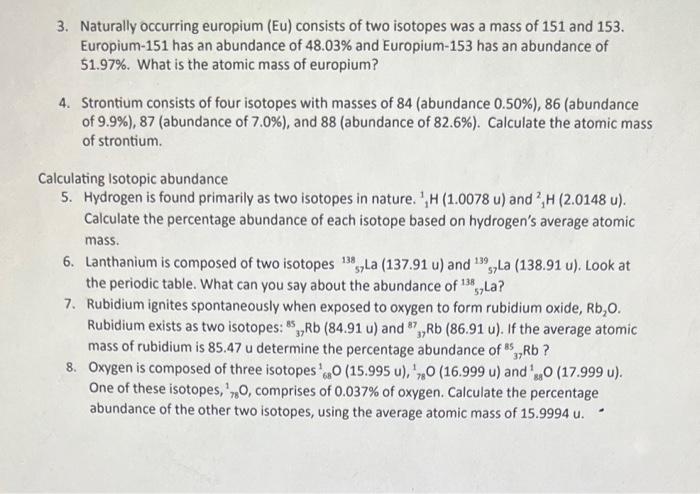 Solved 3. Naturally occurring europium (Eu) consists of two | Chegg.com