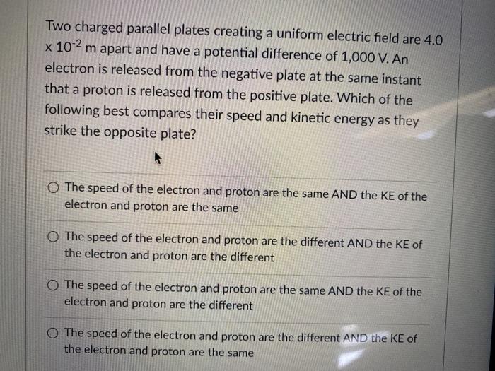 Solved Two charged parallel plates creating a uniform | Chegg.com