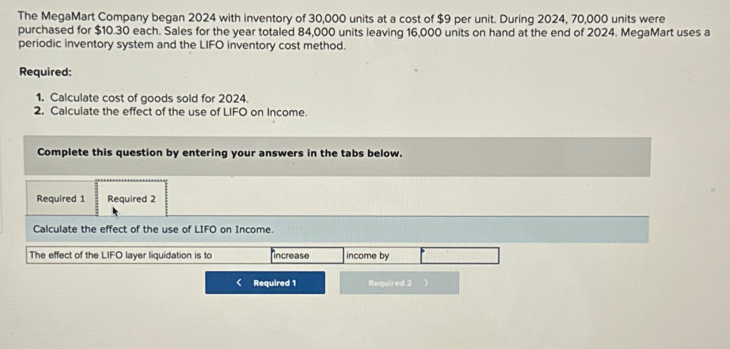Solved The MegaMart Company began 2024 ﻿with inventory of | Chegg.com