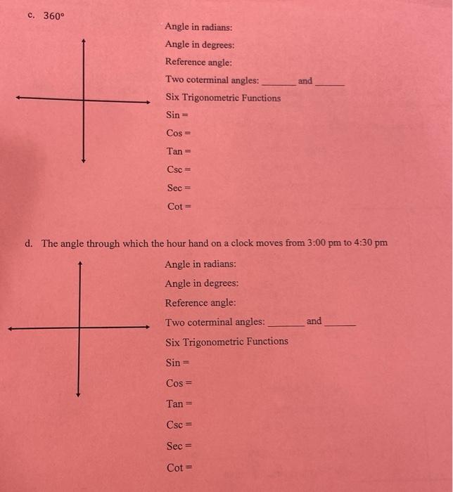 Solved c. 360∘ Angle in radians: Angle in degrees: Reference | Chegg.com