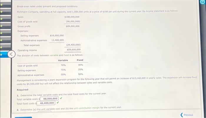 Solved Break-even saies under prewent and preposed cendeiens | Chegg.com
