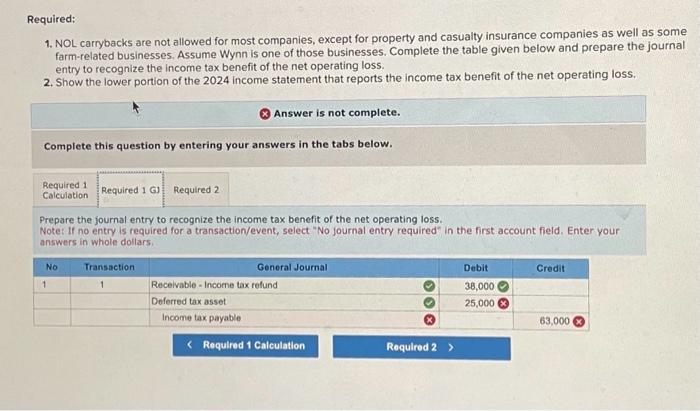 Solved Exercise 16−26 (Static) Net operating loss carryback | Chegg.com
