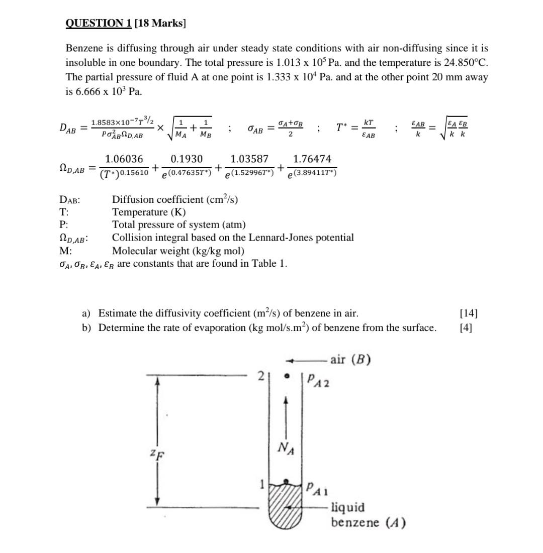 Solved Benzene is diffusing through air under steady state | Chegg.com