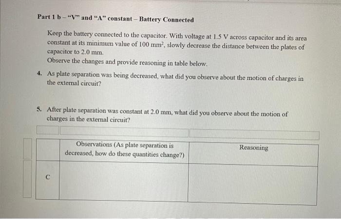 Part 1 b - "V" and " A " constant - Battery Connected | Chegg.com