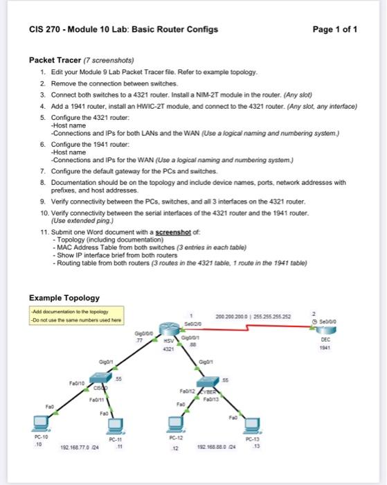Solved CIS 270 - Module 10 Lab: Basic Router Configs Page 1 | Chegg.com