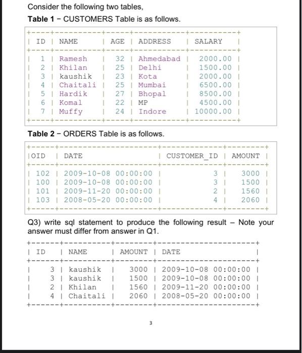 Solved Consider the following two tables. Table 1 - | Chegg.com