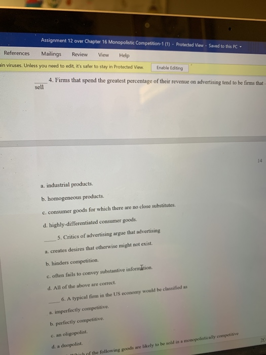 Solved Assignment 12 over Chapter 16 Monopolistic | Chegg.com Solved Assignment 12 over Chapter 16 Monopolistic | Chegg.com