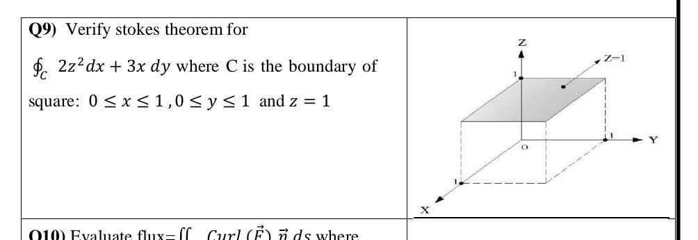 Solved Q9) Verify stokes theorem for Z=1 $c 2z2dx + 3x dy | Chegg.com Solved Q9) Verify stokes theorem for Z=1 $c 2z2dx + 3x dy | Chegg.com