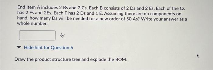 Solved End Item A includes 2Bs and 2Cs. Each B consists of 2 | Chegg.com