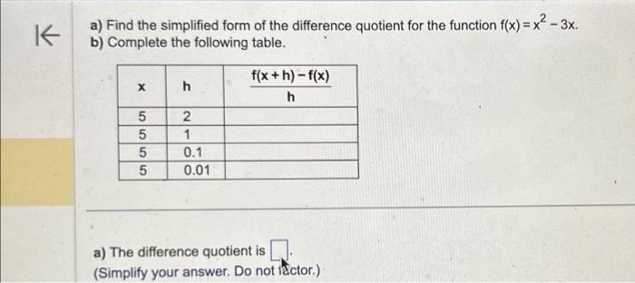Solved a) Find the simplified form of the difference | Chegg.com