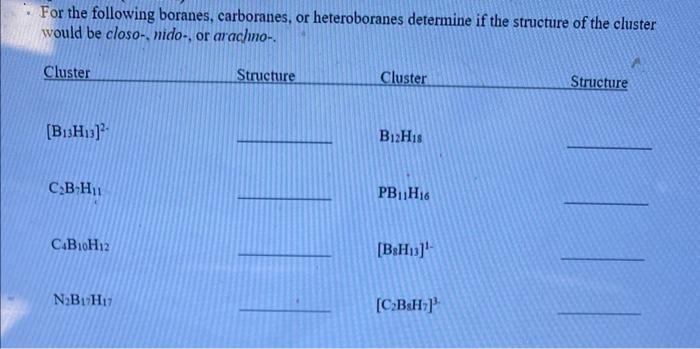 Solved For the following boranes, carboranes, or | Chegg.com