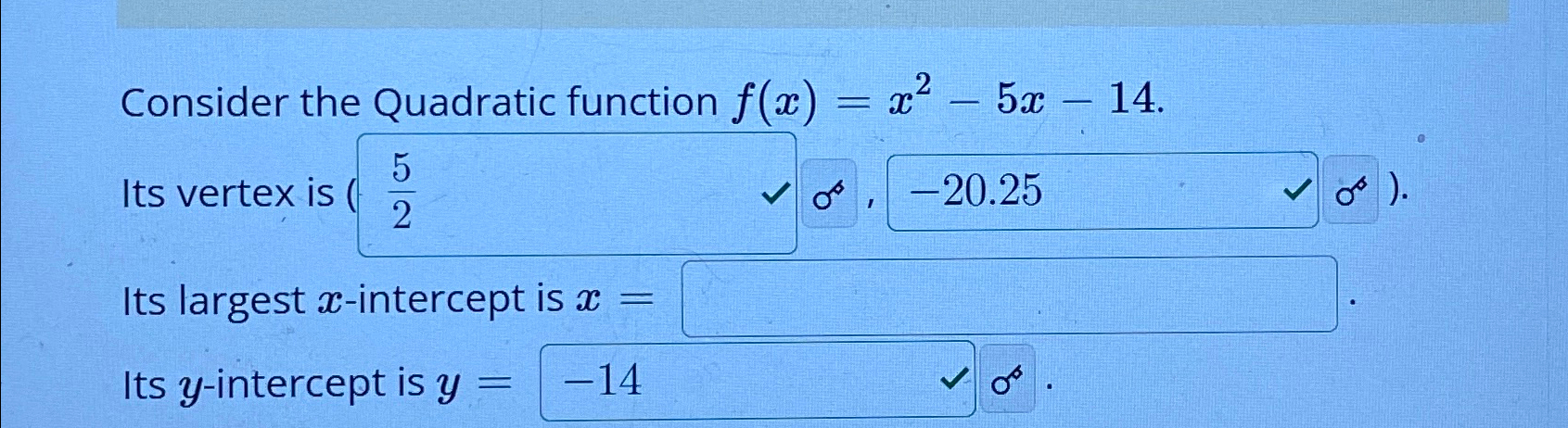Solved Consider the Quadratic function f(x)=x2-5x-14Its | Chegg.com