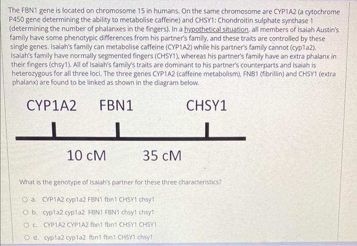 Solved The FBN1 gene is located on chromosome 15 in humans. | Chegg.com