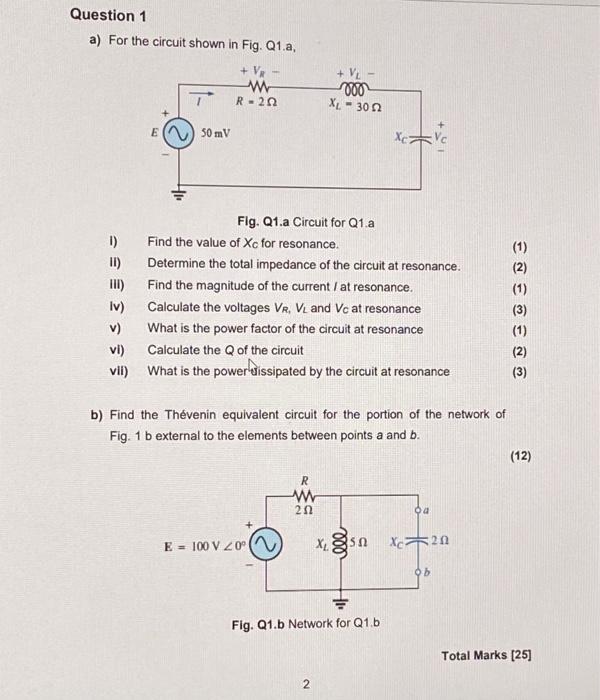 Solved Question 1 a) For the circuit shown in Fig. Q1.a, + | Chegg.com