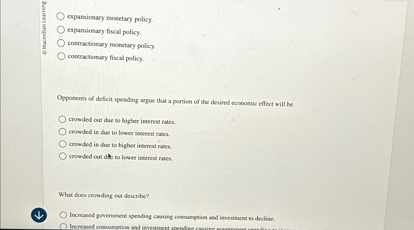 Solved expansionary monetary policy.expansionary fiscal | Chegg.com