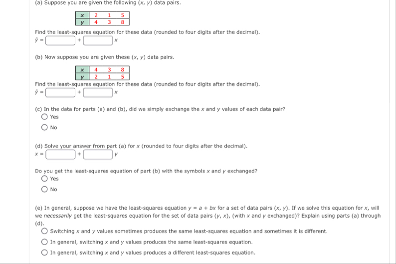 Solved (a) ﻿Suppose you are given the following (x,y) ﻿data | Chegg.com