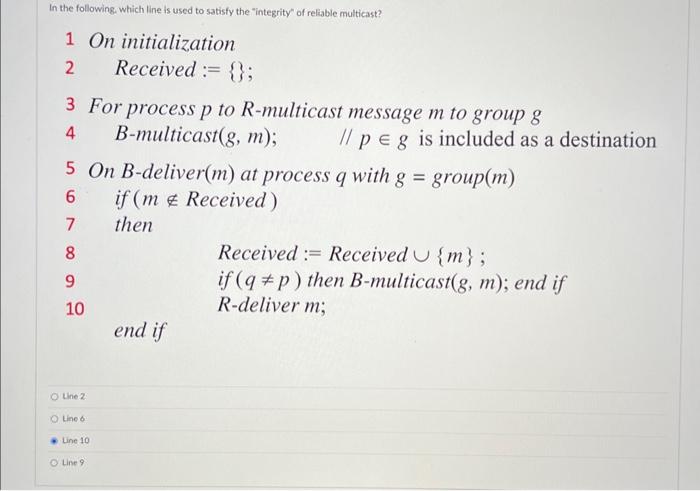Solved On initialization Received :={} 3 For process p to | Chegg.com