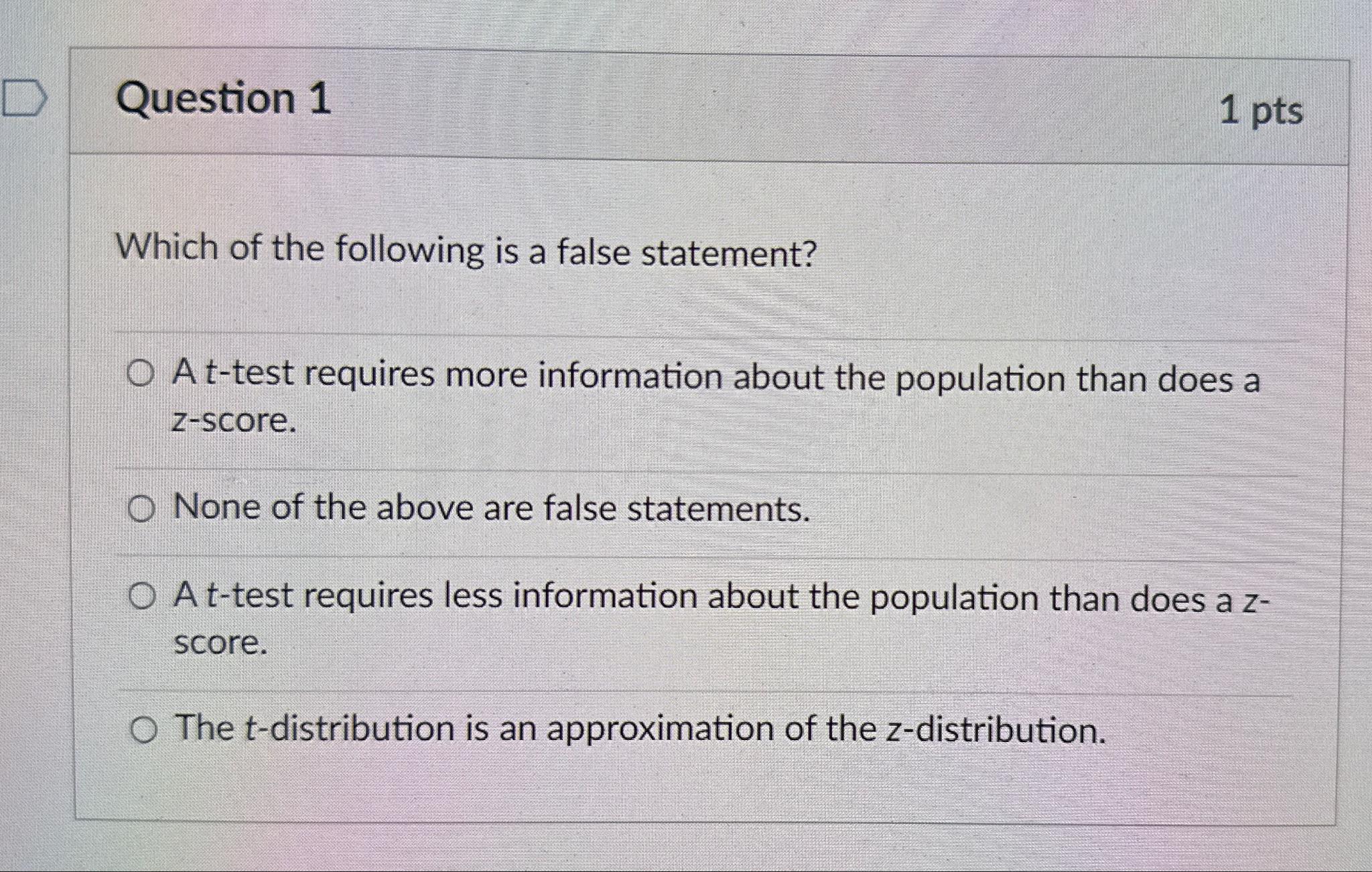 Solved Question 11 ﻿ptsWhich of the following is a false | Chegg.com