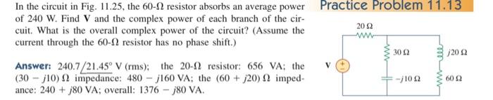 Solved In the circuit in Fig. 11.25, the 60−Ω resistor | Chegg.com