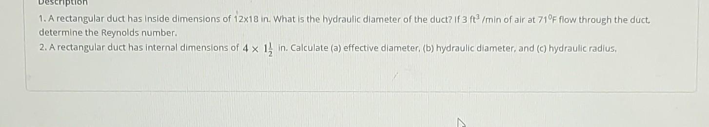Solved Description 1. A rectangular duct has inside | Chegg.com