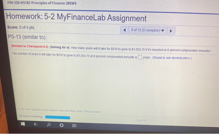 Solved FIN-320-H5182 Principles of Finance 20EWS Homework: | Chegg.com