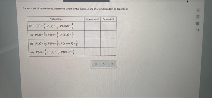 Solved For each set of probabilities, determine whether the | Chegg.com