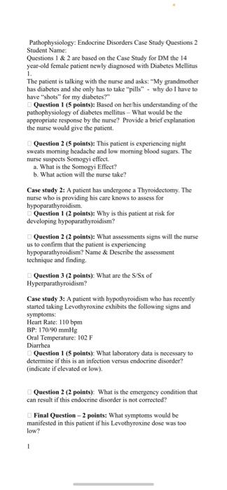 Solved Pathophysiology: Endocrine Disorders Case Study | Chegg.com