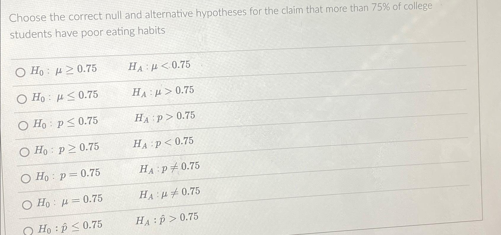 Solved Choose the correct null and alternative hypotheses | Chegg.com