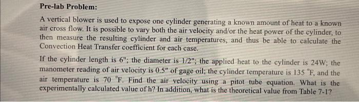 Solved Pre-lab Problem: A vertical blower is used to expose | Chegg.com
