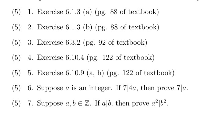 Solved (5 1. Exercise 6.1.3 (a) (pg. 88 of textbook) (5 2. | Chegg.com