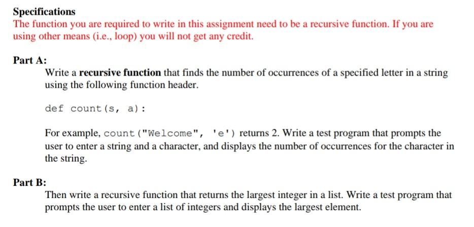 Solved Specifications The function you are required to write | Chegg.com