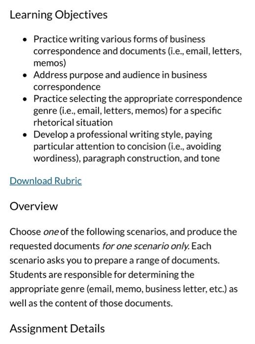 LEARNING OBJECTIVES - Write for a specific purpose | Chegg.com