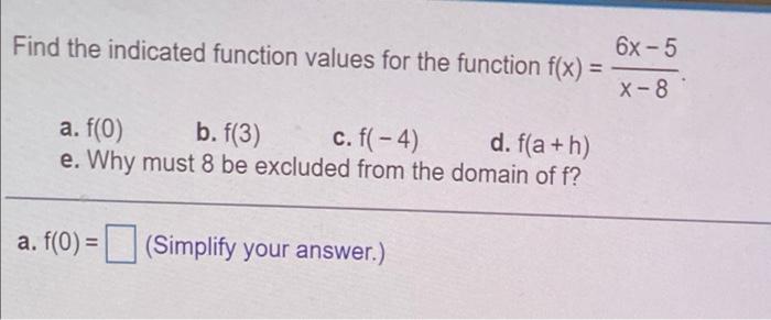 Solved Find the indicated function values for the function | Chegg.com