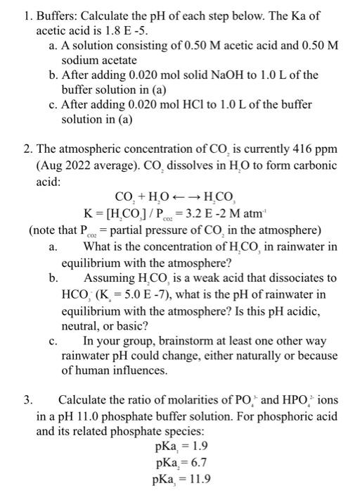 Solved 1. Buffers: Calculate the pH of each step below. The | Chegg.com