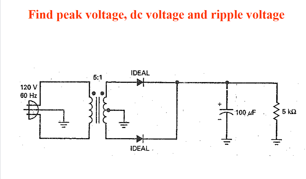 Solved Find peak voltage, dc voltage and ripple voltage | Chegg.com