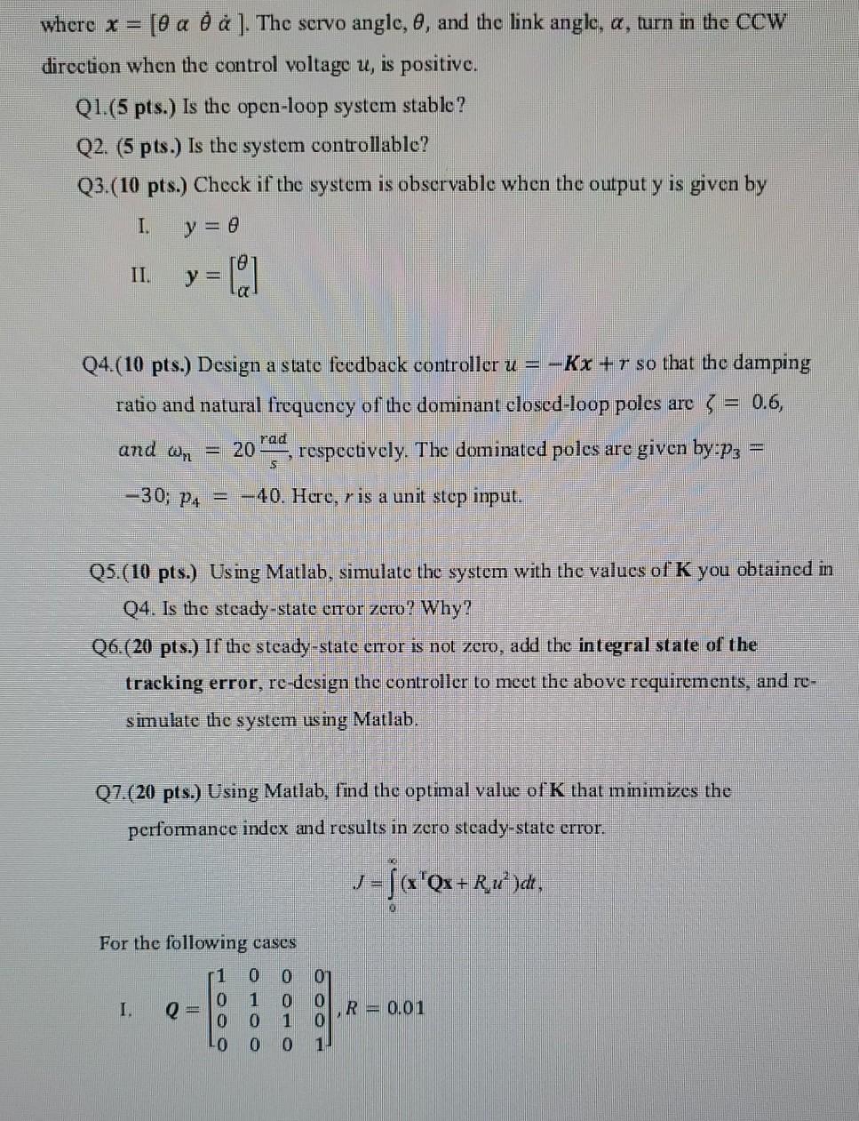 Solved Objectives - Design a state-fccdback controller using | Chegg.com