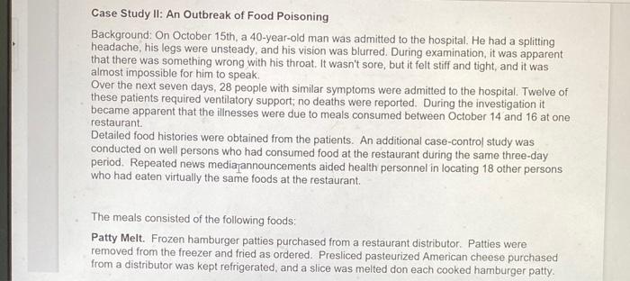 Solved Case Study II: An Outbreak of Food Poisoning | Chegg.com