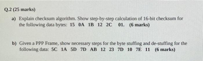 Solved Q.2 (25 marks) a) Explain checksum algorithm. Show | Chegg.com