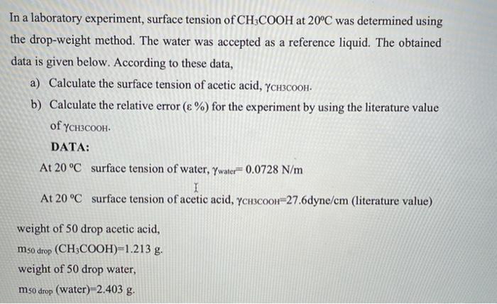 Solved In a laboratory experiment, surface tension of | Chegg.com