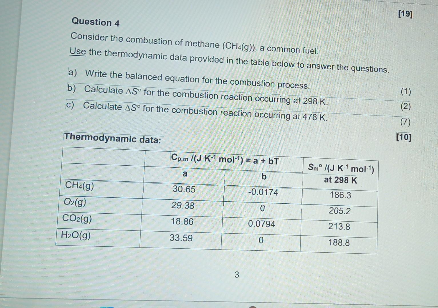 Solved Question 4 Consider the combustion of methane (CH4( | Chegg.com