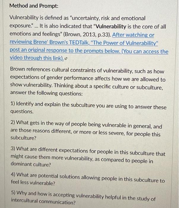 Solved Method and Prompt: Vulnerability is defined as | Chegg.com