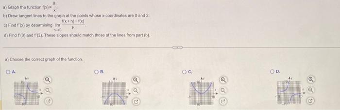 Solved a) Graph the function f(x)=x8 b) Draw tangent lines | Chegg.com