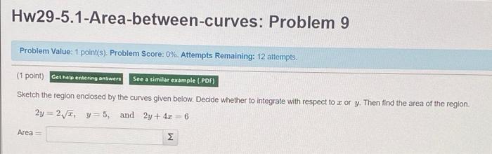 Solved Hw29-5.1-Area-between-curves: Problem 7 Problem Value | Chegg.com
