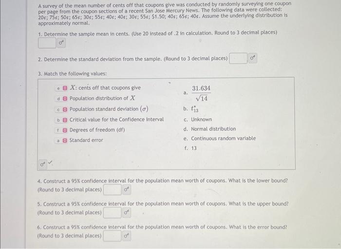 Solved A survey of the mean number of cents off that coupons | Chegg.com