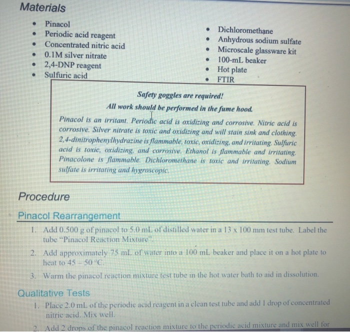 Solved The Pinacol Rearrangement Data And Lab Report | Chegg.com