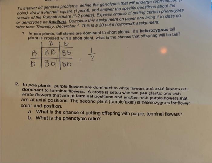 Solved To answer all genetics problems, define the genotypes | Chegg.com