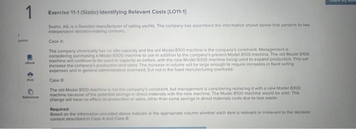 Solved Exercise 11:1 (Static) Identifying Relevant Costs | Chegg.com
