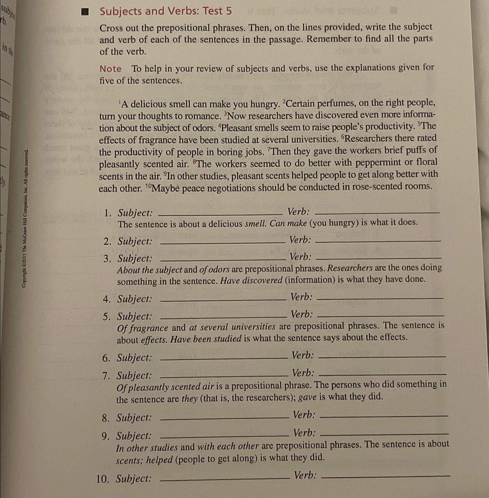 Solved Subjects and Verbs: Test 5Cross out the prepositional | Chegg.com